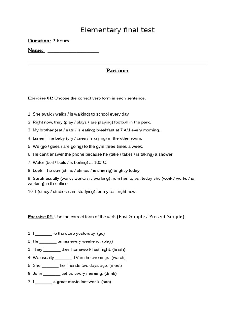 Elementary Test | PDF | Linguistics | Syntax