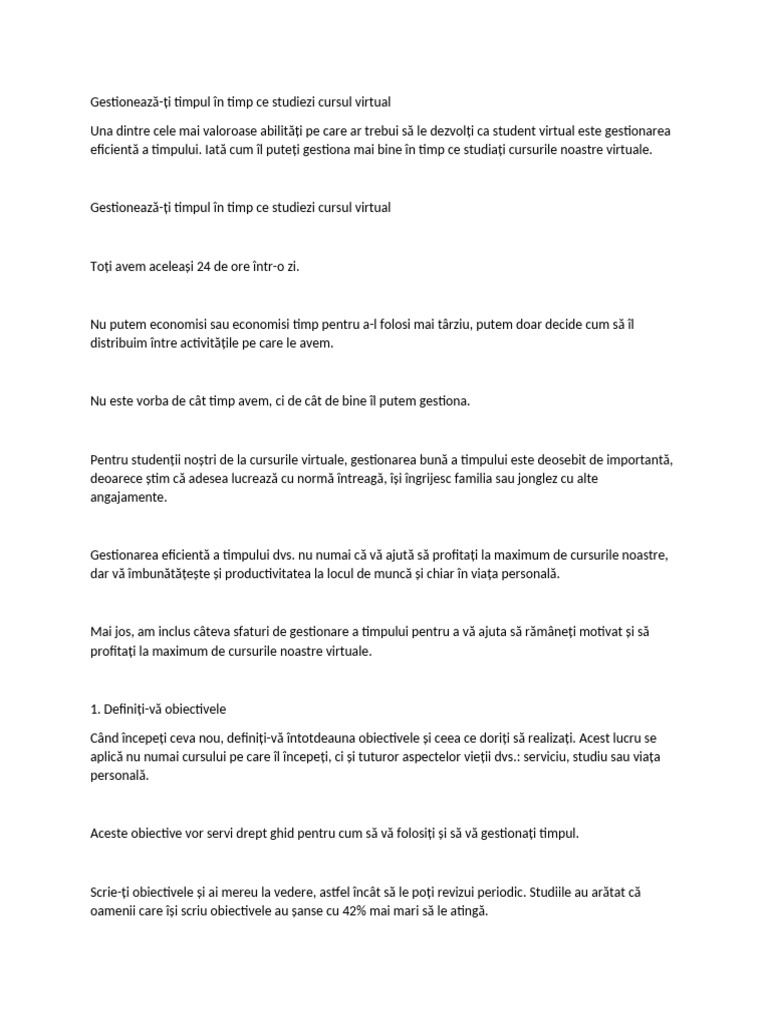 Gestionarea Timpului Și Tehnici de Studiu | PDF