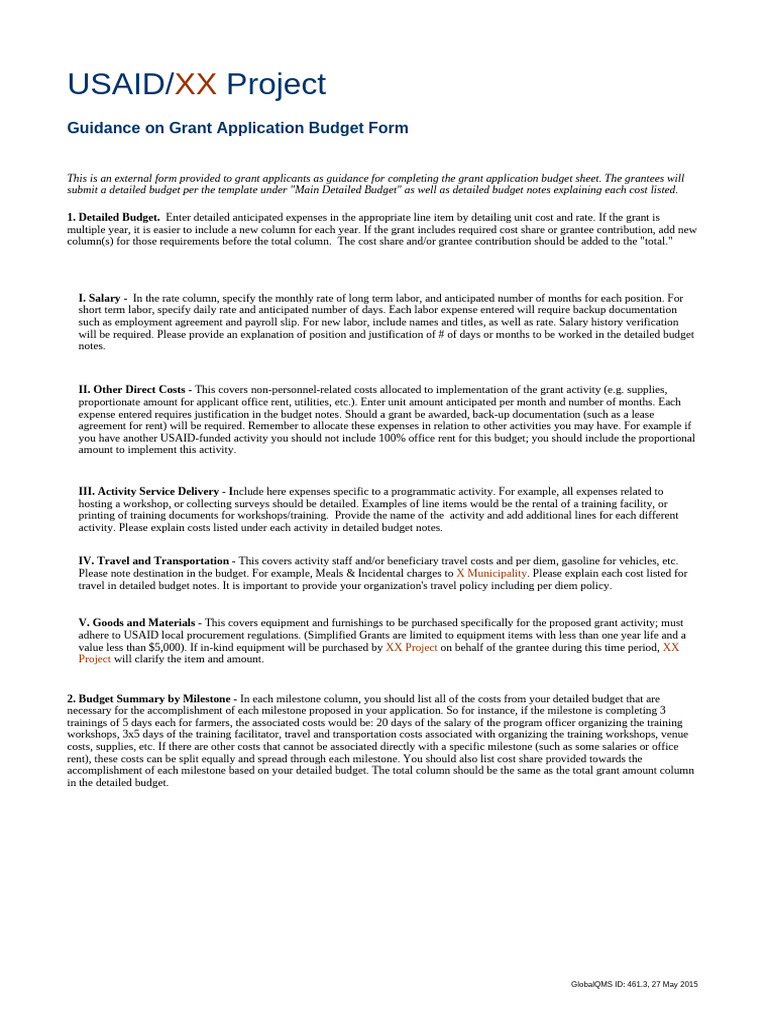 Grant Application Budget Guidance | PDF | Budget | Per Diem