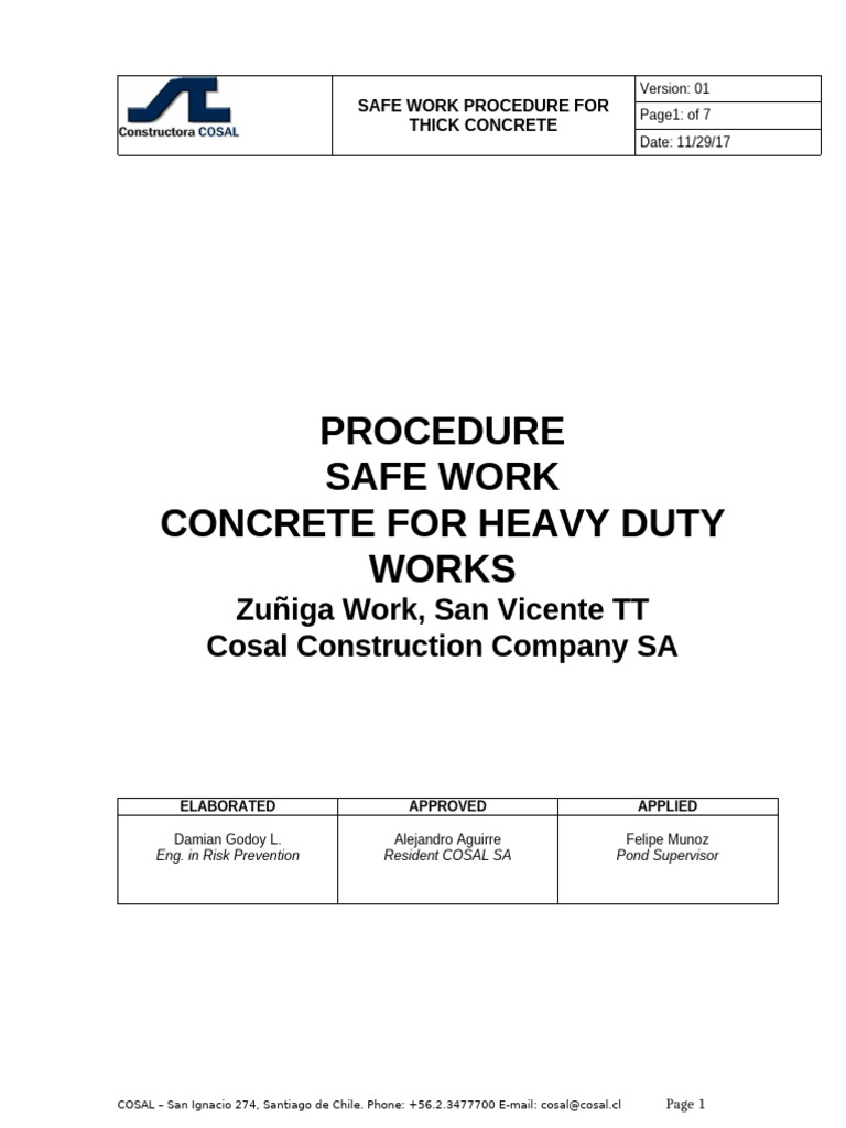 Safe Procedures for Thick Concrete Work | PDF | Concrete