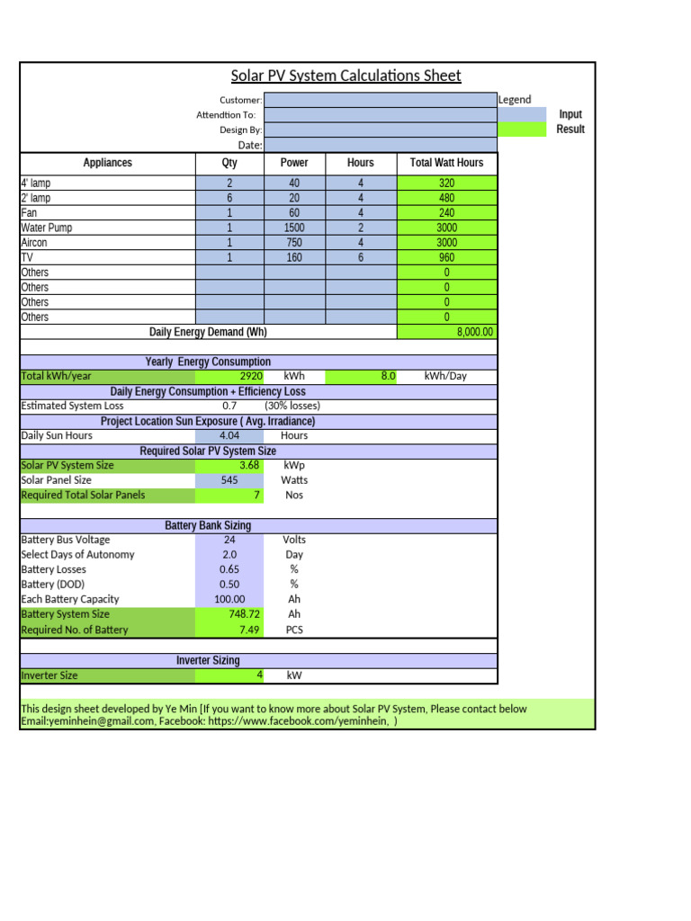 Solar PV Design Sheet - ByYeMin | PDF | Photovoltaic System | Photovoltaics