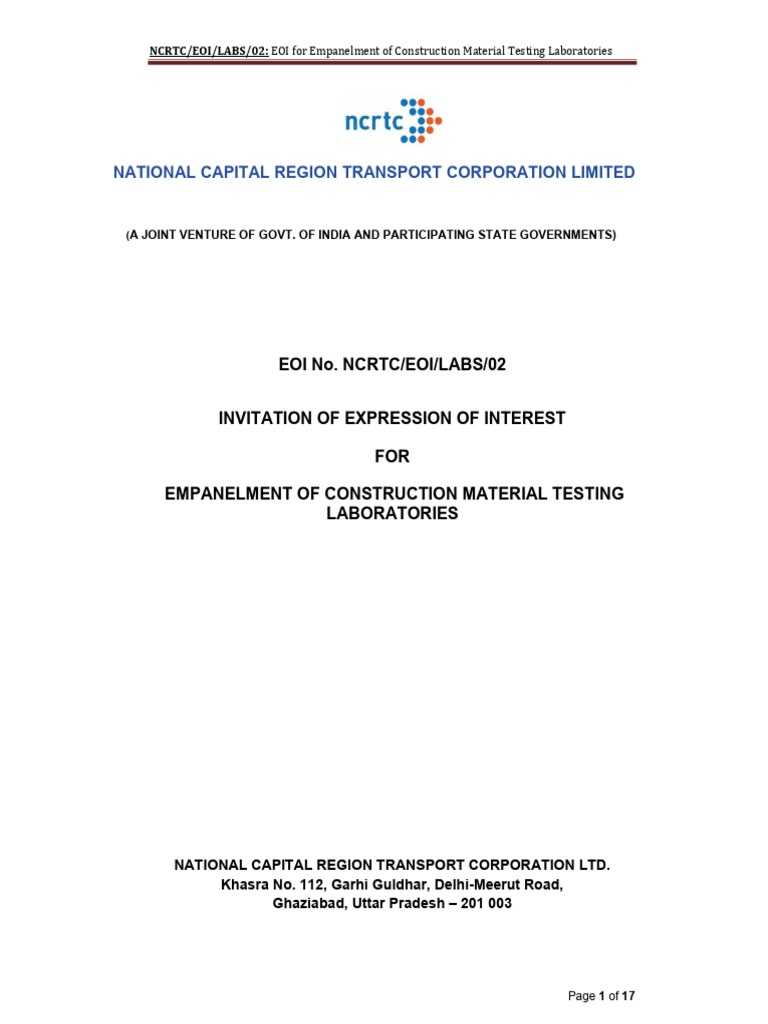 EOI for Construction Material Testing Labs | PDF