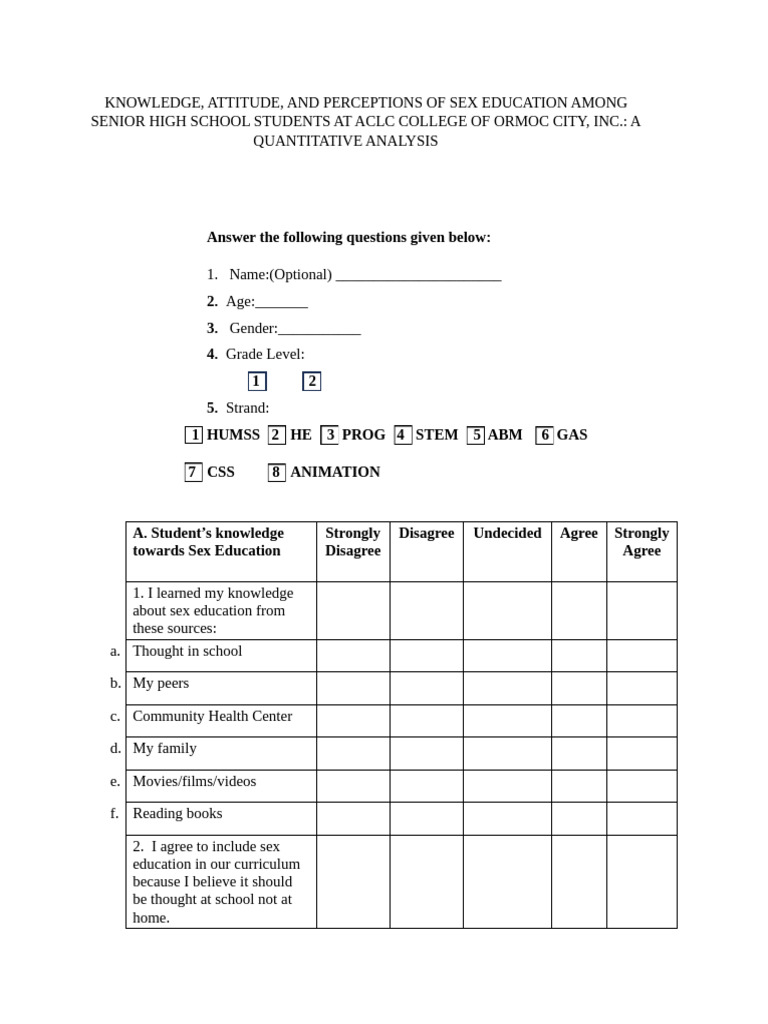 Research Questionnaires | PDF | Sex Education | Mammalian Sexuality