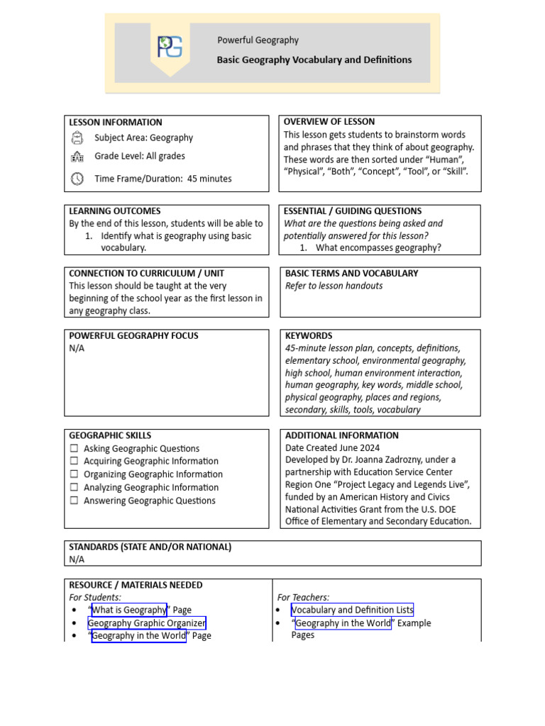 Geography Vocabulary Brainstorm Lesson | PDF | Ecosystem | Geographic ...