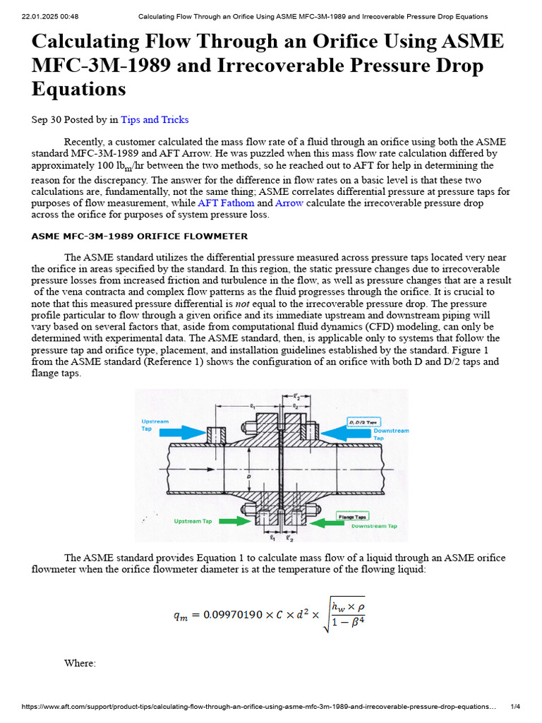 Calculating Flow Through An Orifice Using ASME MFC-3M-1989 and ...