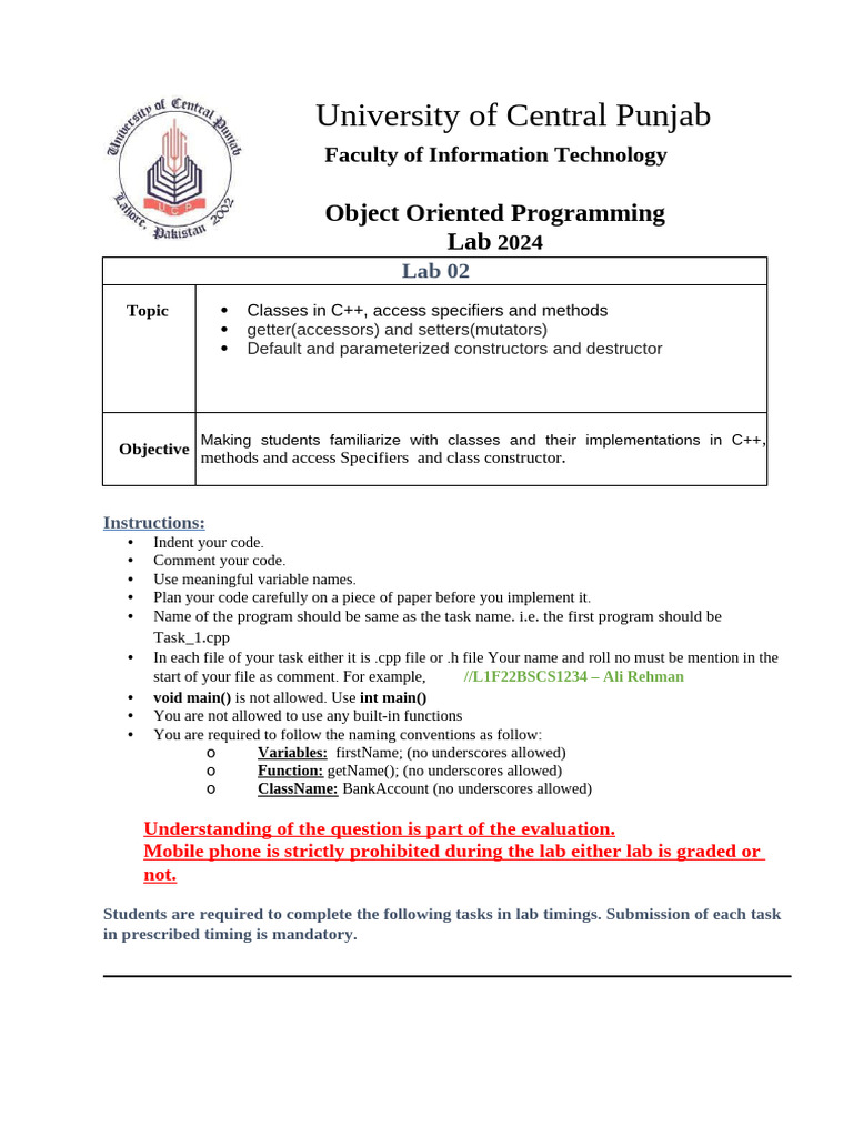 Lab 02 Pdf Class Computer Programming Constructor Object Oriented Programming