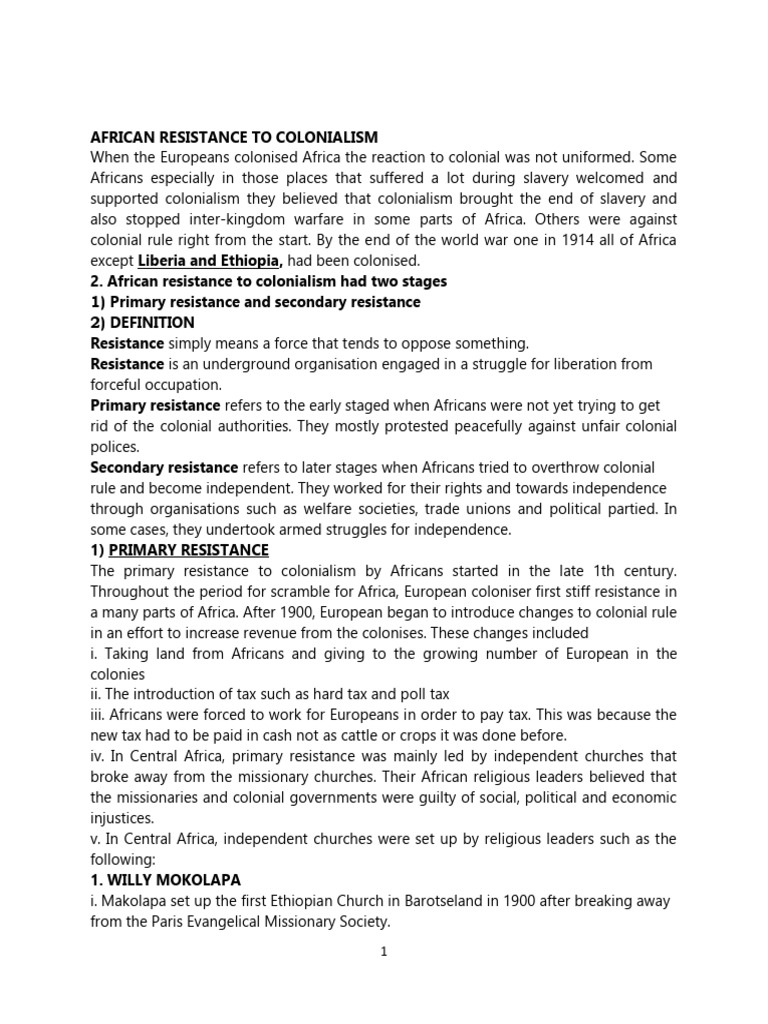 African Resistance to Colonialismn Notes 1 | PDF