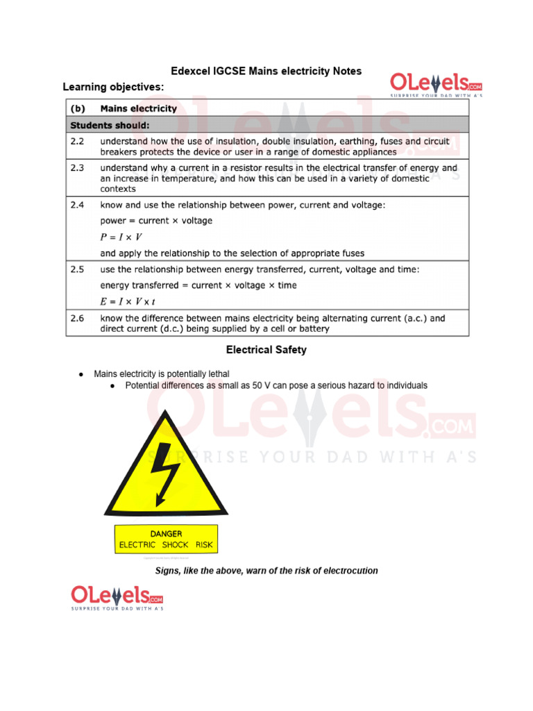 f74d817d 1. Mains Electricity Practical Electricity Notes - Edexcel ...