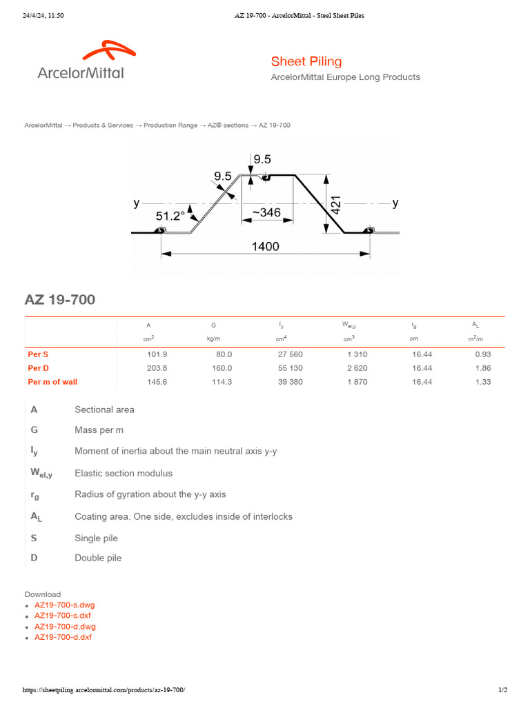 AZ 19-700 - ArcelorMittal - Steel Sheet Piles | PDF