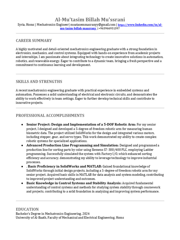 Motasem-CV | PDF | Mechatronics | Robotics