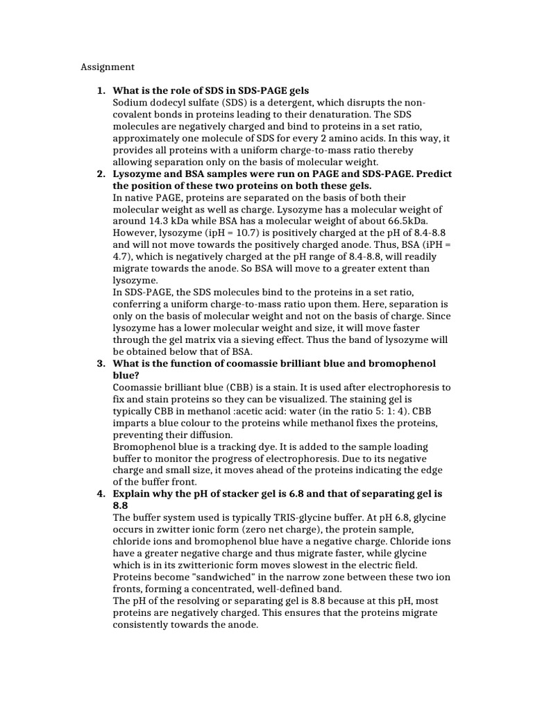 Biochemical Techniques Assignment With Answers | PDF | Gel Electrophoresis | Analytical Chemistry