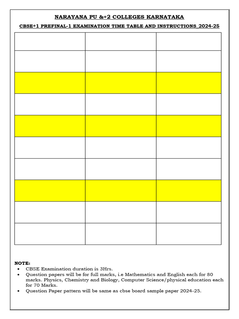 Cbse+1 Prefinal-1 Examination Time Table & Paper Setting Details - 2024 ...