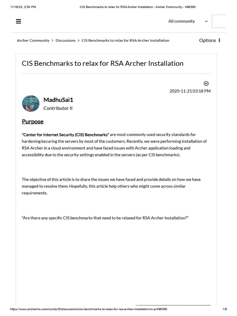 CIS Benchmarks To Relax For RSA Archer Installation | PDF | Internet ...