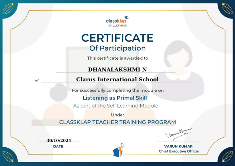 Dhanalakshmi N - Clarus International School | PDF
