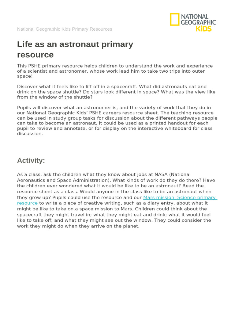 Astronaut Experience Primary Resource | PDF
