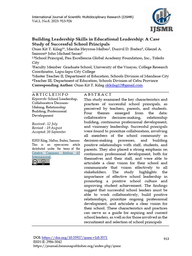 Building Leadership Skills Kilag, Heyrosa-Malbas, M, Ibañez, Samson Sasan-2023 | PDF ...