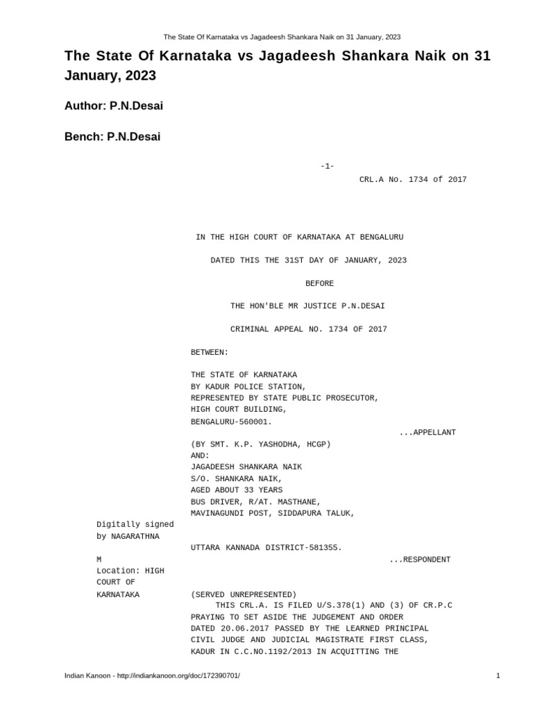 Karnataka High Court Ruling on Naik Case | PDF | Acquittal | Reasonable Doubt