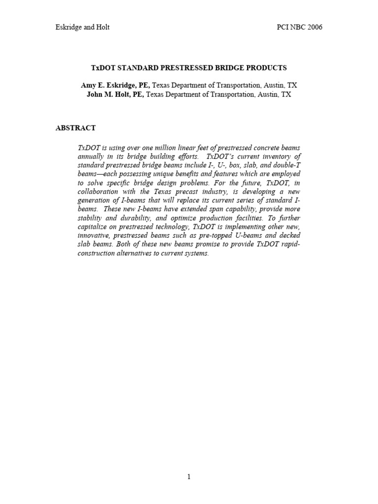 TxDOT Prestressed Bridge Beam Standards | PDF | Beam (Structure ...