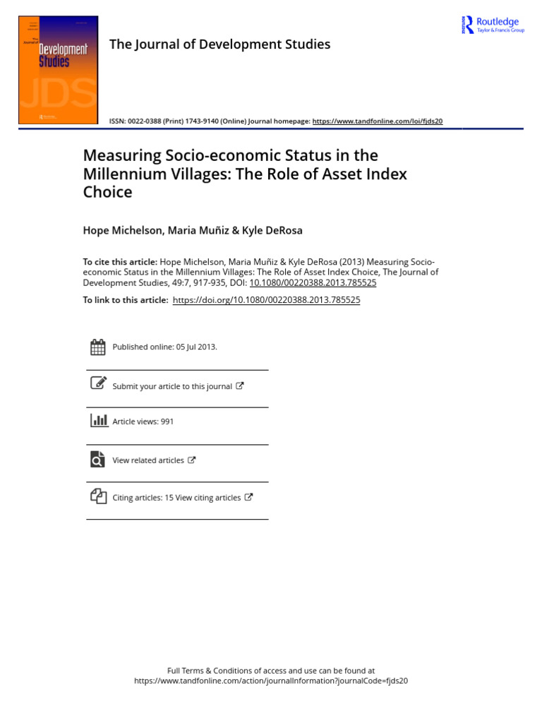 Measuring Socio-Economic Status in The Millennium Villages The Role of ...