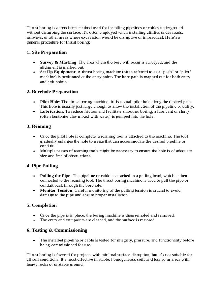 Thrust Boring Is A Trenchless Method Used For Installing Pipelines or ...