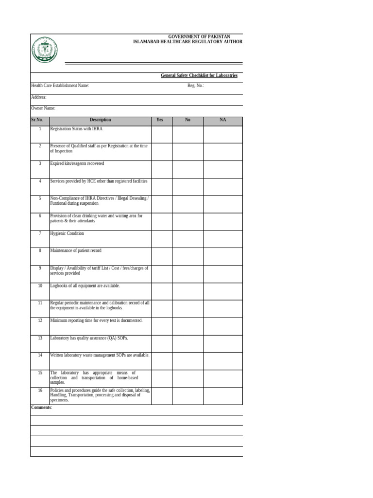 General Safety Checklist for Laboratories | PDF