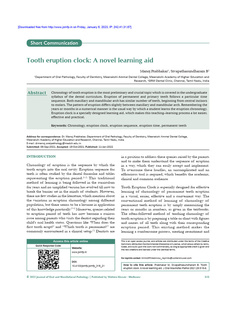 Chronological Clock Project Idea | PDF | Tooth | Dentistry