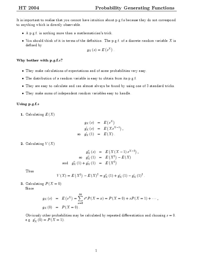 Probability Generating Functions | PDF | Random Variable | Expected Value