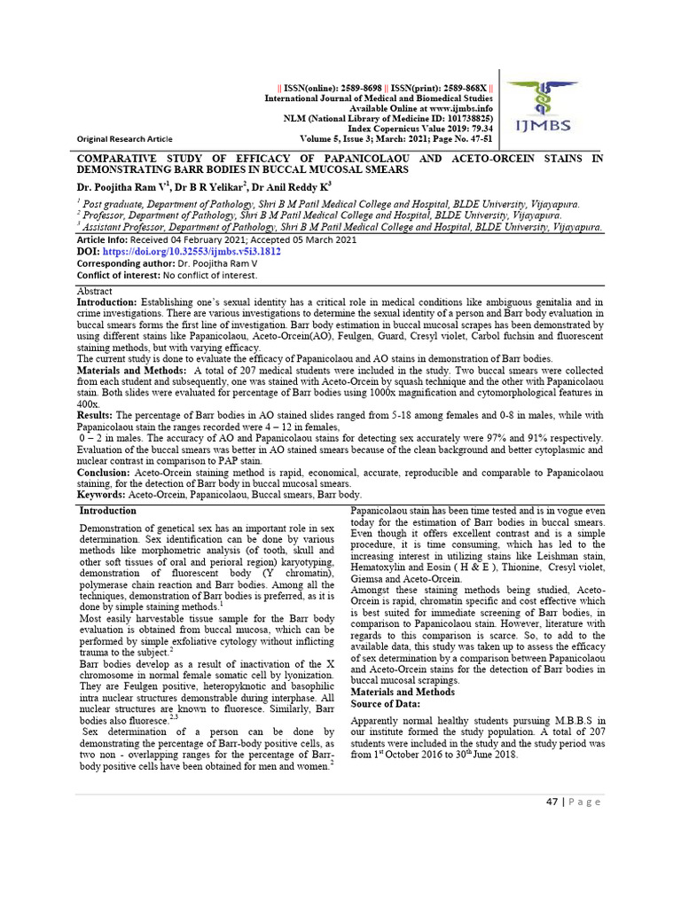 Comparative Study of Efficacy of Papanicolaou and Aceto-Orcein Stains ...