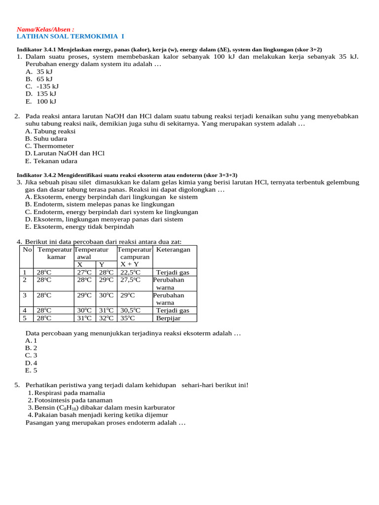 Latihan soal Thermokimia I | PDF