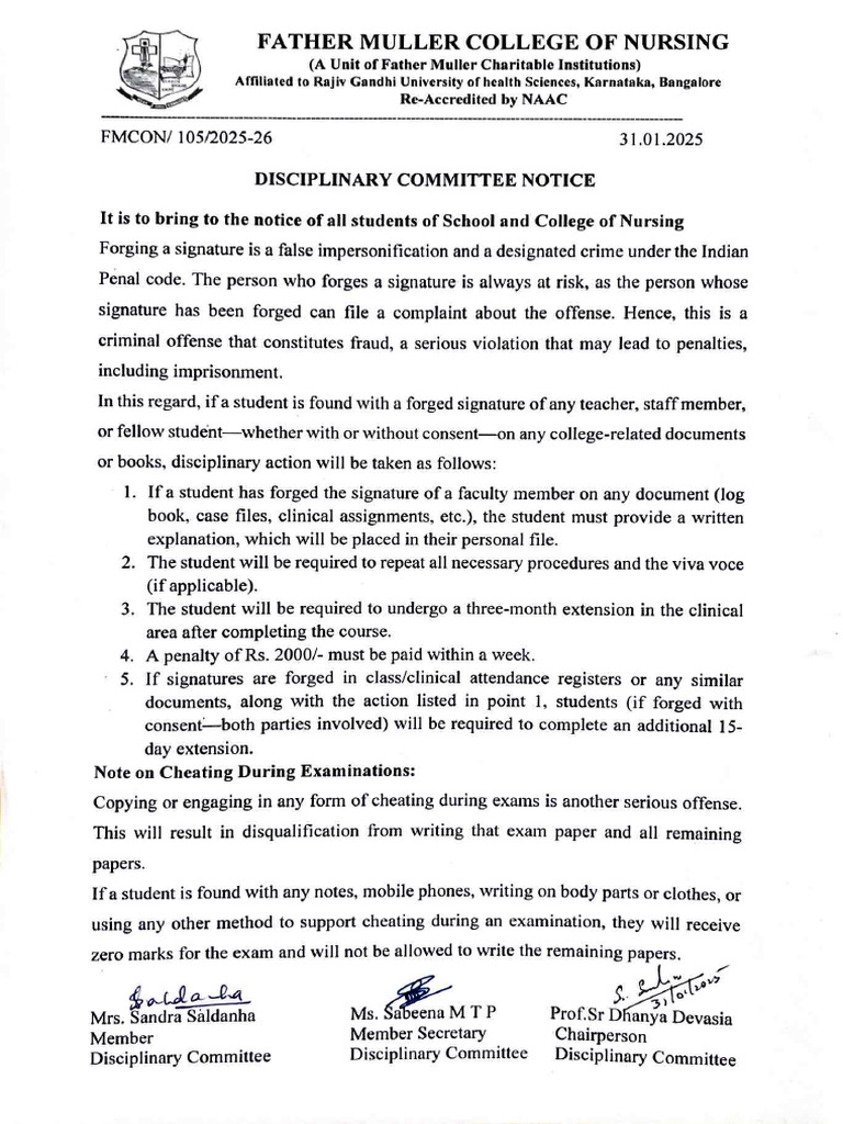 Disciplinary Committee Notice 2025 | PDF