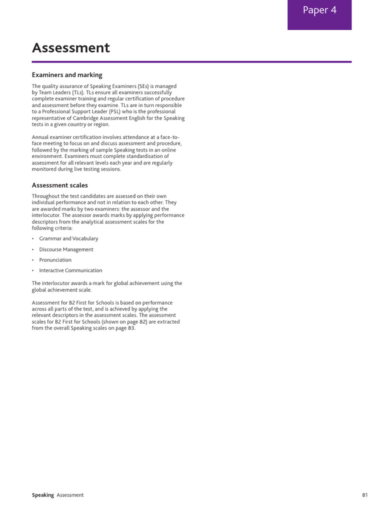 B2 First For Schools Speaking Assessment | PDF | Stress (Linguistics ...