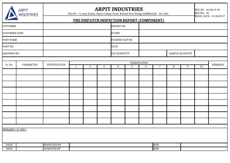05 - Pre Dispatch Inspection Report (Component) - Print | PDF