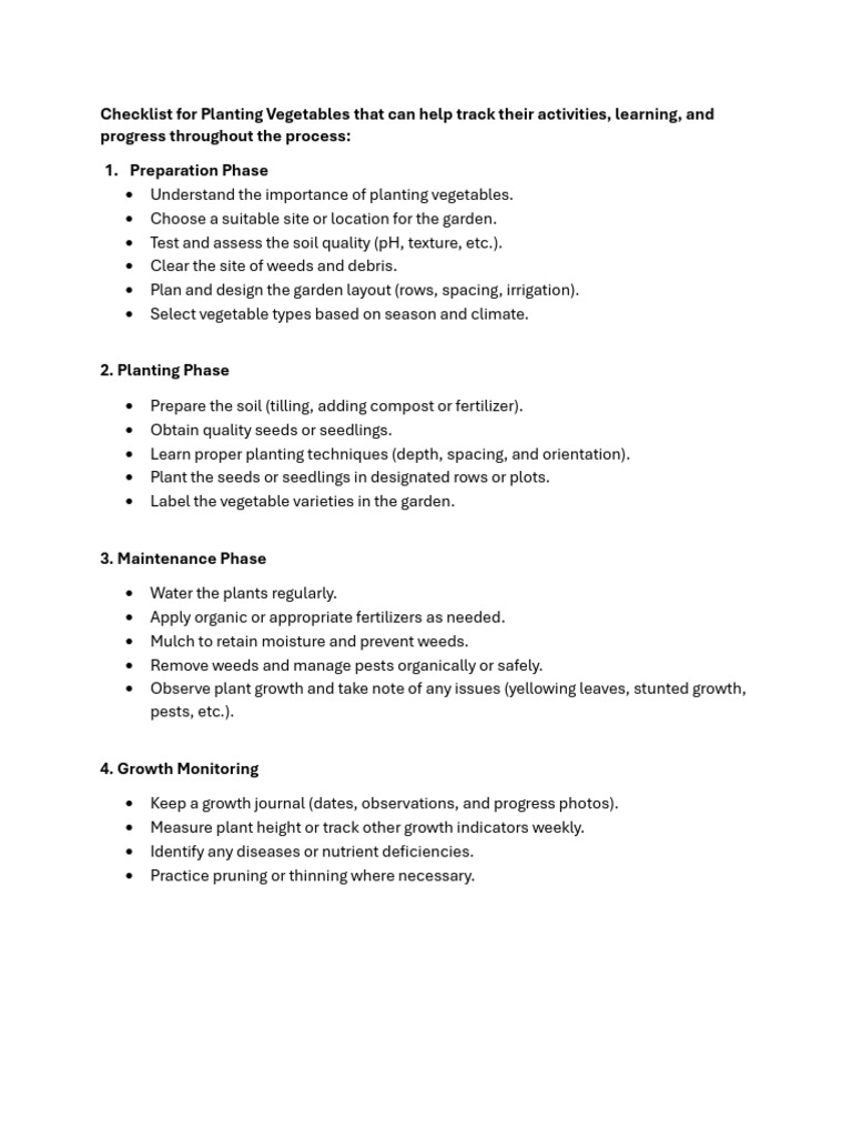 Vegetable Planting Checklist Guide | PDF
