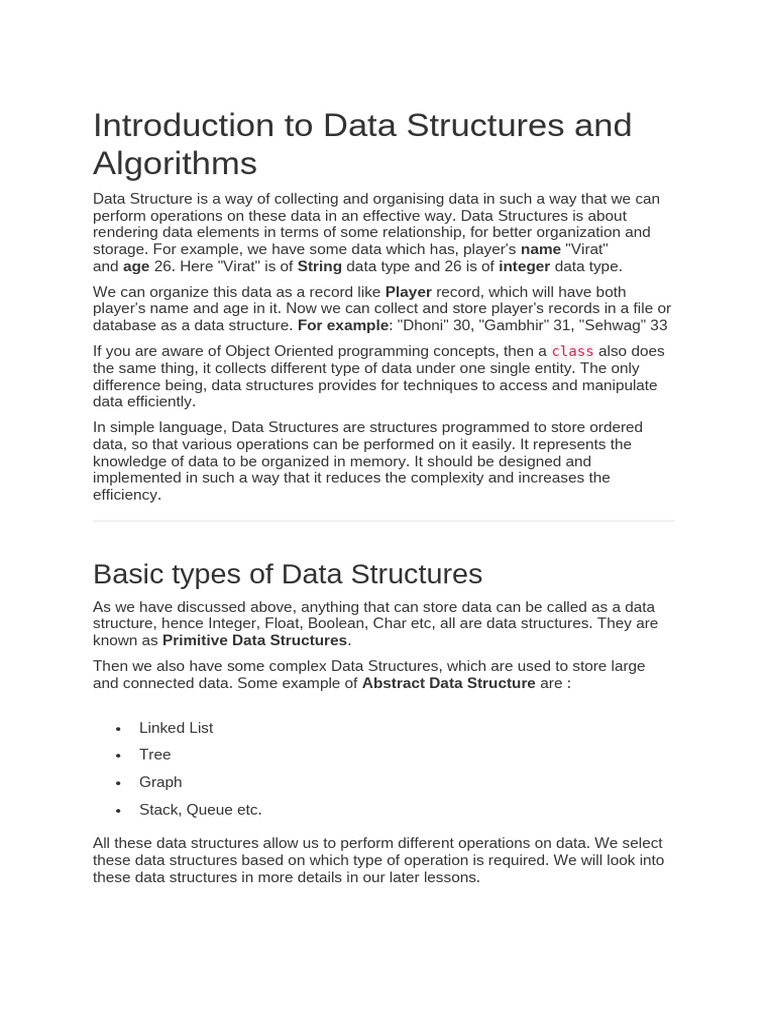 Introduction To Data Structures And Algorithms Pdf Time Complexity Integer Computer Science