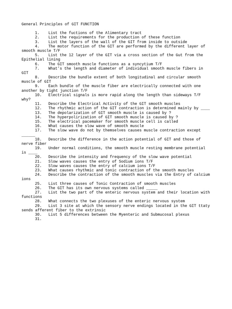 GIT Questions From Guyton | PDF