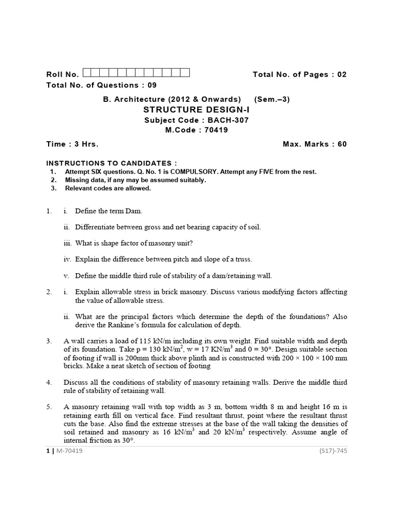 Structure Design I Exam Questions | PDF | Beam (Structure) | Truss