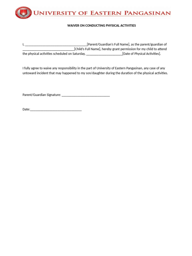 Waiver Physical Activities | PDF