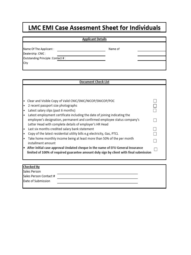 LMC EMI Check List Salaried Person | PDF