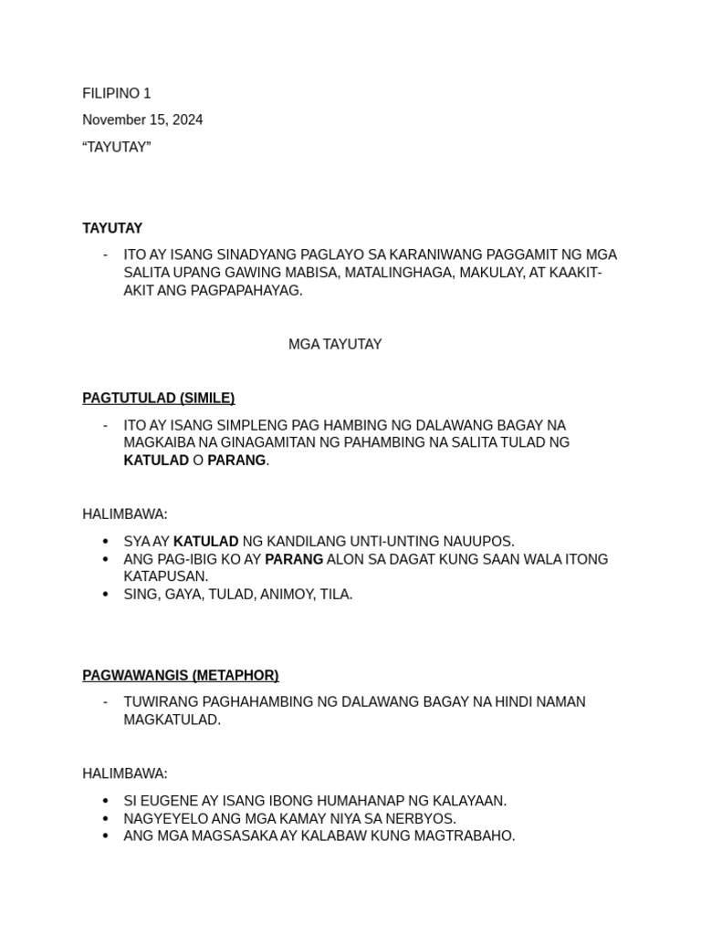Filipino Tayutay | PDF