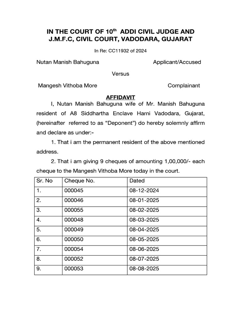 Affidavit Cheque | PDF