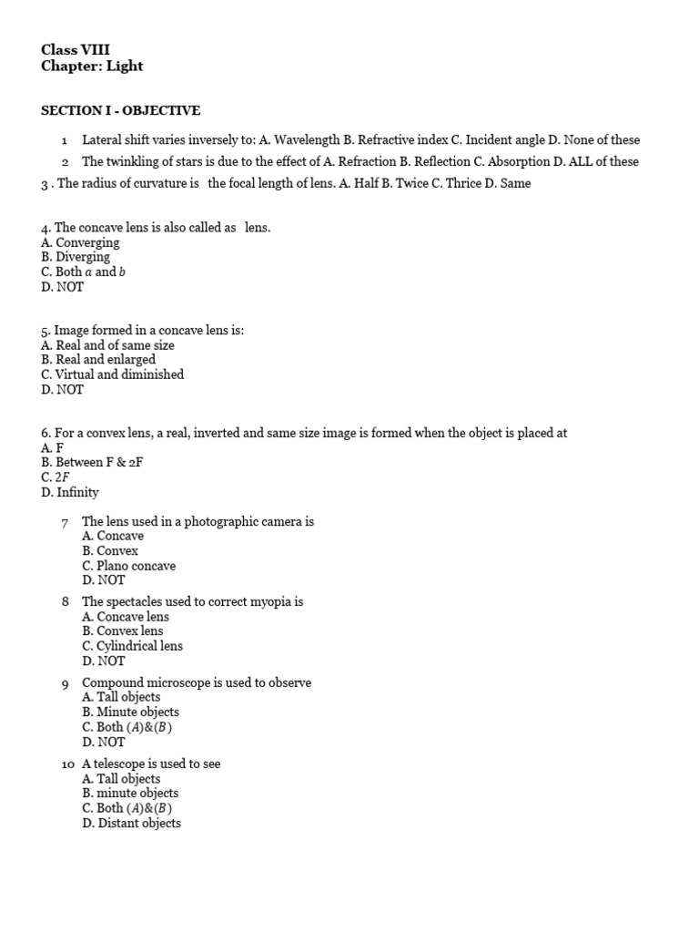Light Practice Sheet-2 | PDF
