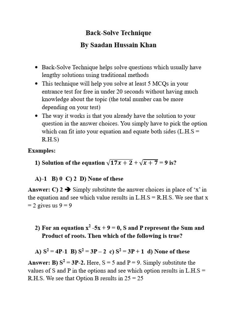 Back-Solve Technique | PDF