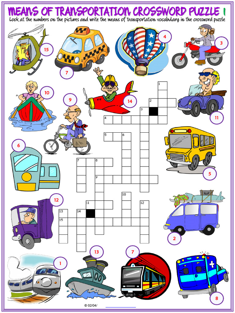 Means of Transportation Vocabulary Esl Crossword Puzzle Worksheets For ...