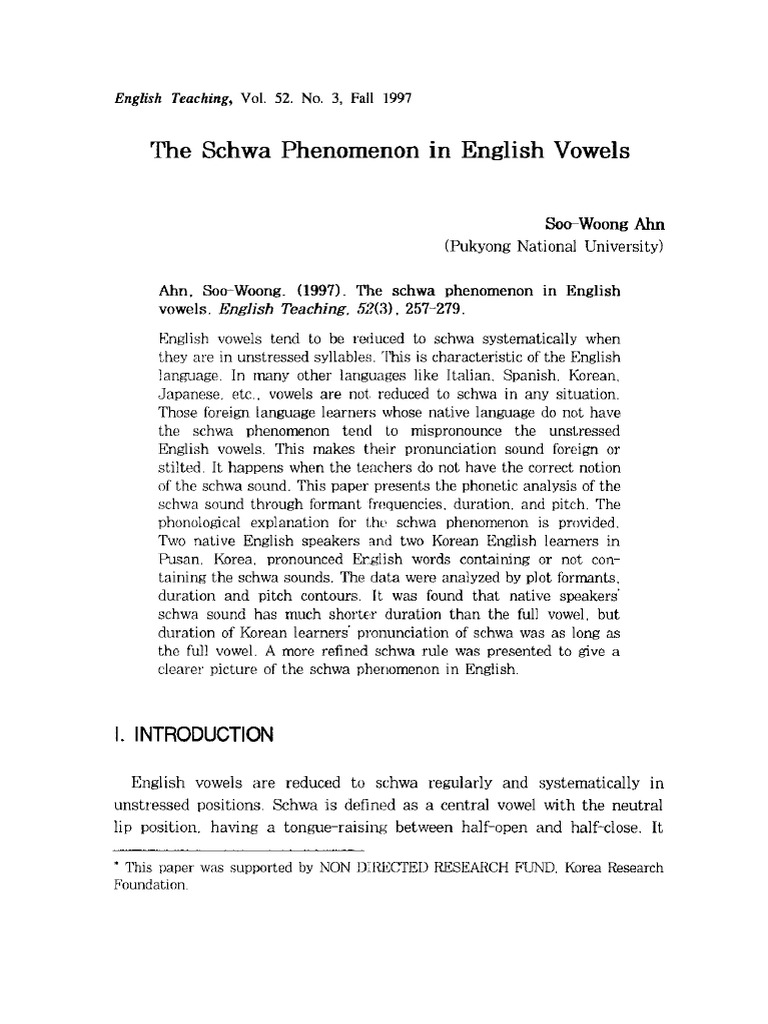 The Schwa Phenomenon in English Vowels | PDF
