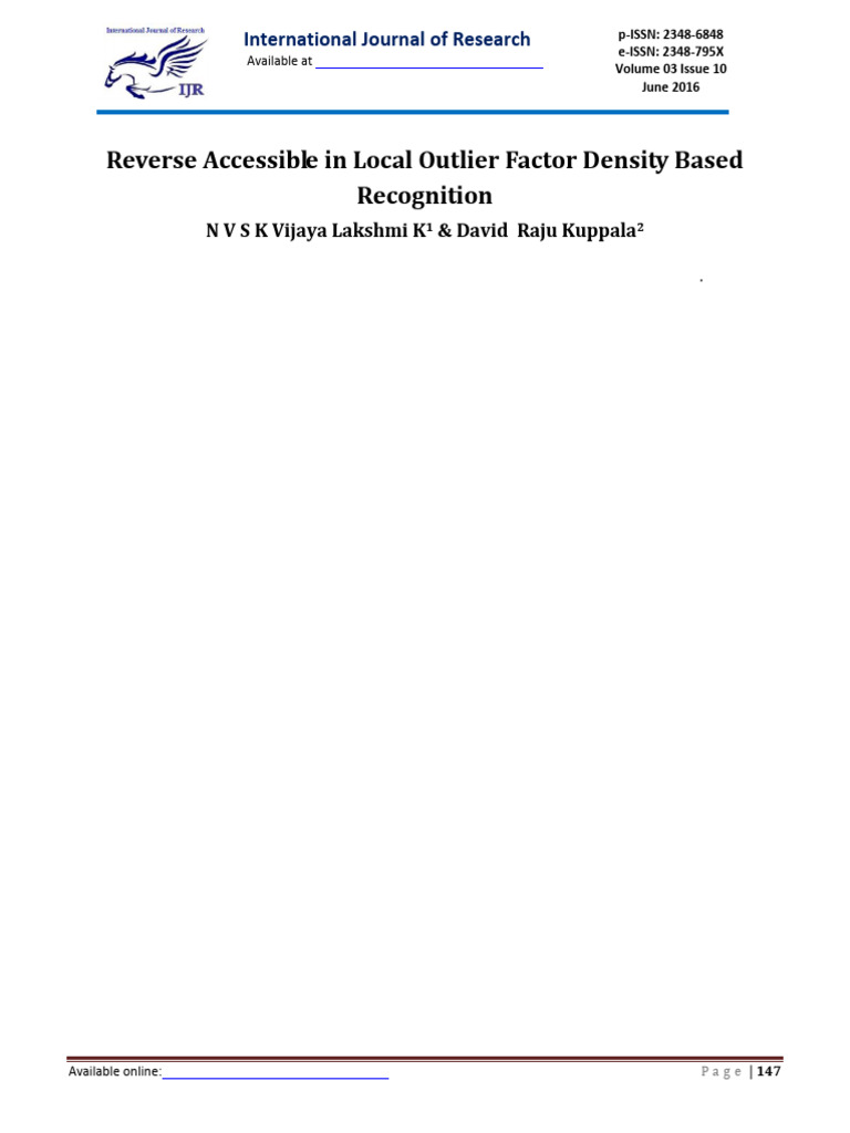 Reverse Accessible in Local Outlier Factor Density Based Recognition | PDF | Outlier | Cluster ...