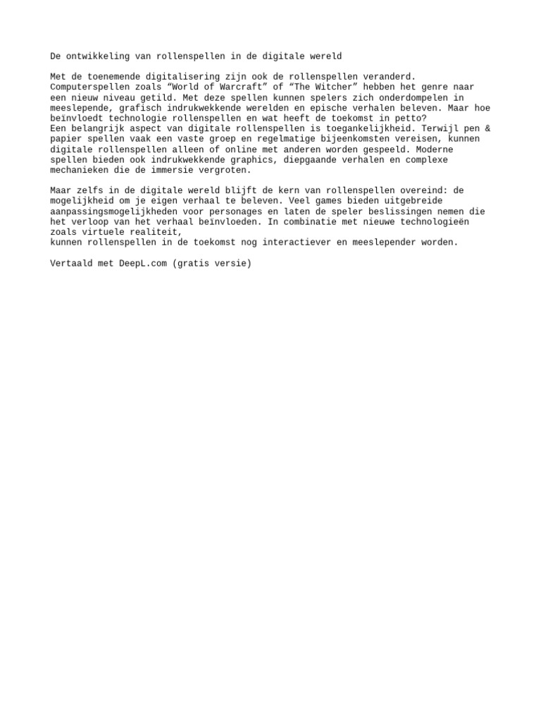 De Ontwikkeling Van Rollenspellen in de Digitale Wereld | PDF