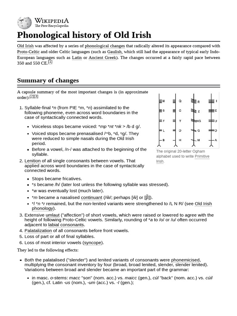 Old Irish Phonological Changes Explained | PDF | Languages | Foreign ...