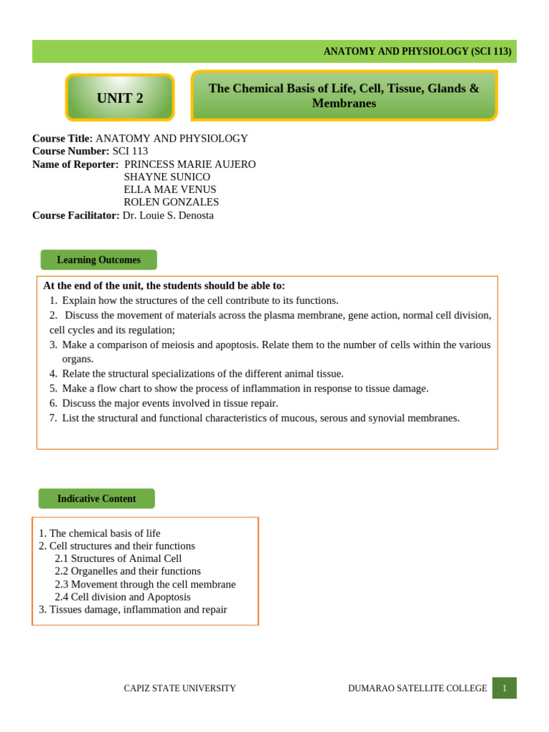 Anatomy and Physiology UNIT 2 | PDF | Mitosis | Meiosis