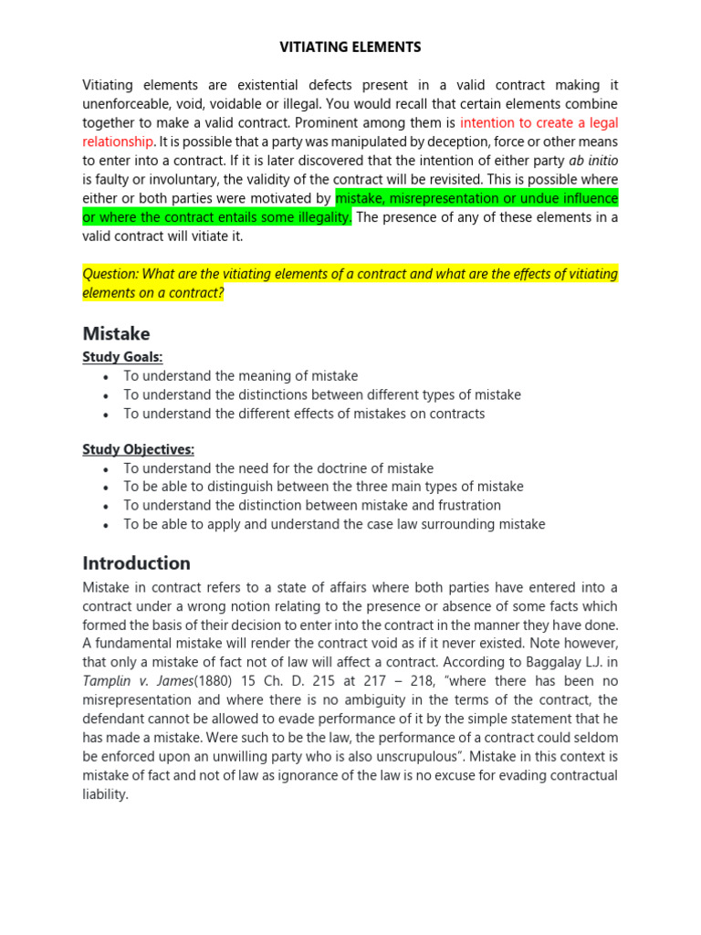 Understanding Vitiating Elements in Contracts | PDF | Misrepresentation ...