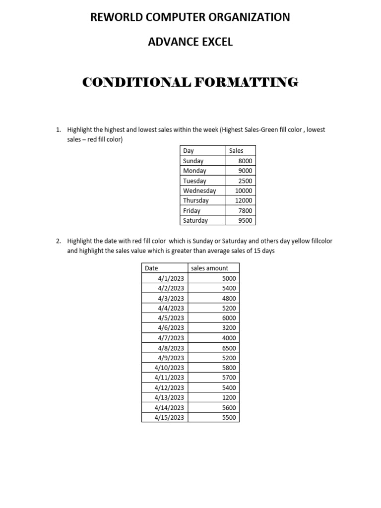 advance excel conditional formatting | PDF